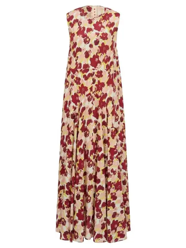 Marni Pleated Floral Silk Maxi Dress - Multicolor