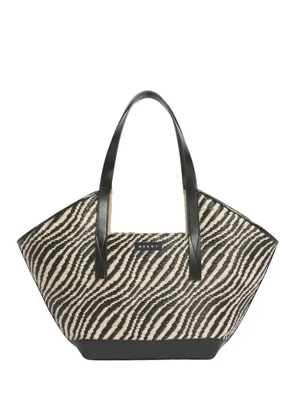 Marni Two-tone Raffia Effect Shoulder Bag - Black