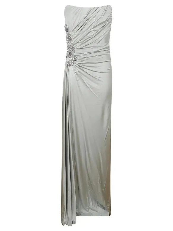 Costarellos Embellished Sleeveless Draped Floor Length Gown - Green