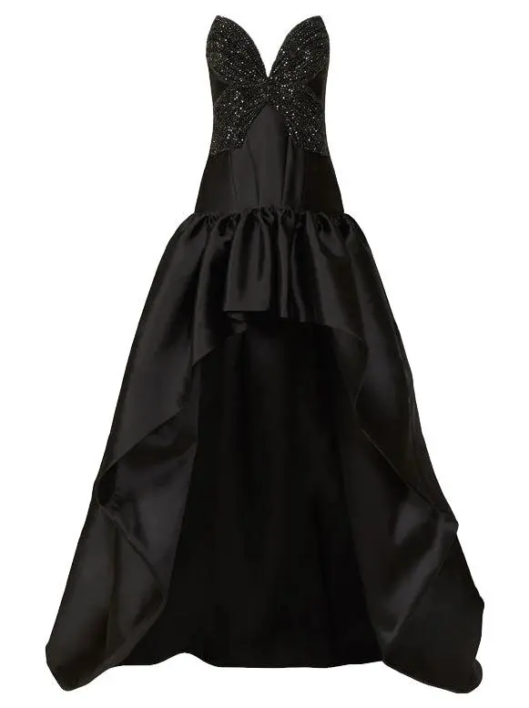 Costarellos Crystal Appliqué Strapless High-low Hem Evening Dress - Black