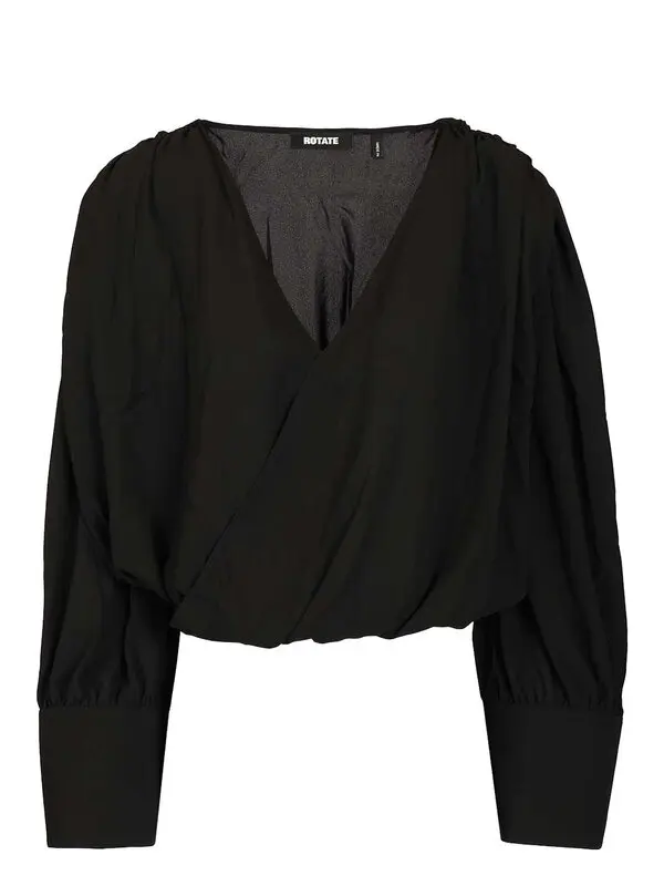 ROTATE BY BIRGER CHRISTENSEN Long Sleeve V-neck Wrap Blouse - Black