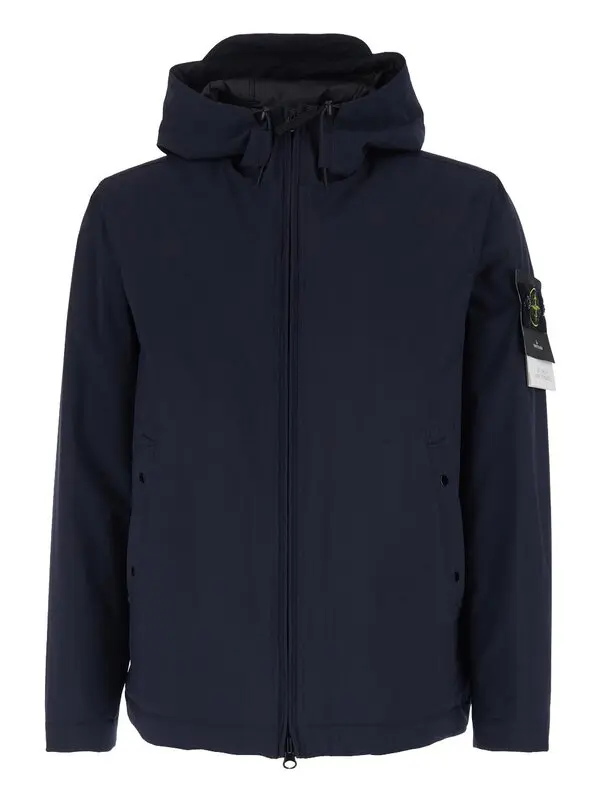 Stone Island Blue Tech Fabric Jacket With Hood And Logo Patch - Multicolor