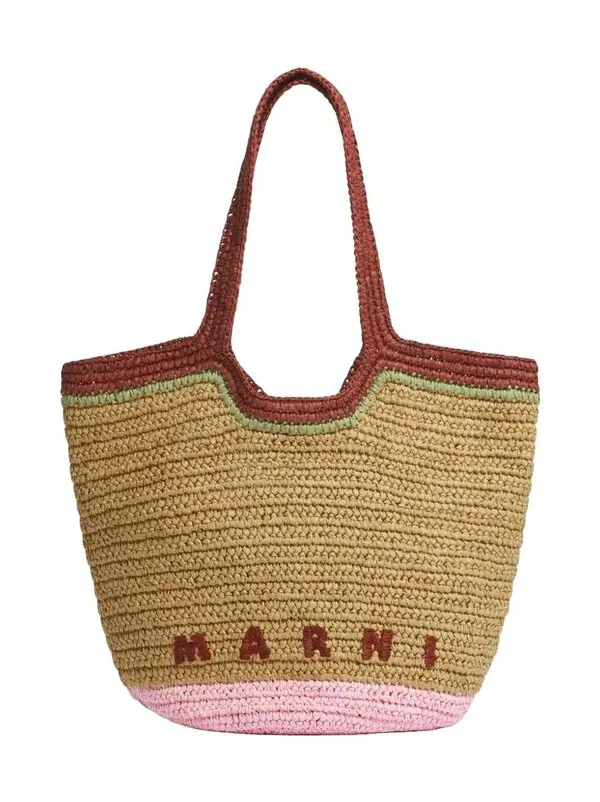 Marni Raffia Logo Shoulder Bag - Brown
