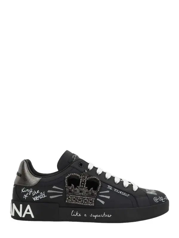 Dolce & Gabbana Portofino Sneakers With Embellished Crown Detail - Black