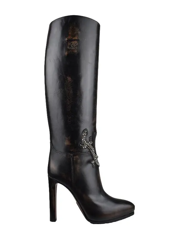 Ralph Lauren Remmy High Heel Leather Boots - Brown