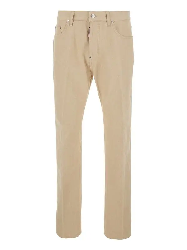 Dsquared2 Beige Cotton Jeans With Back Logo Patch - Multicolor