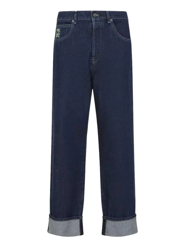 Marni Embroidered Cotton Jeans - Blue