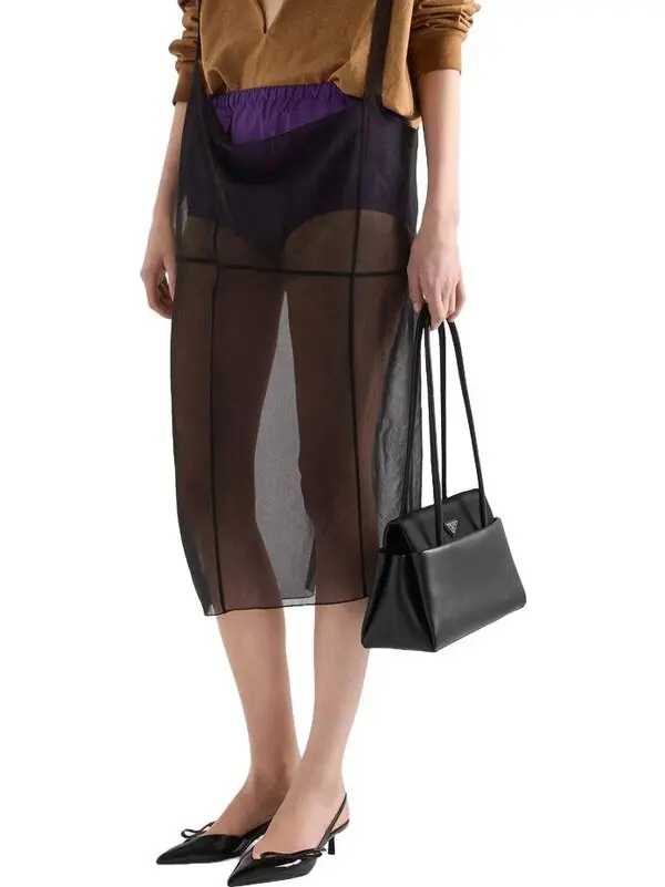 Prada Semi-sheer Cigaline Midi Skirt - Black