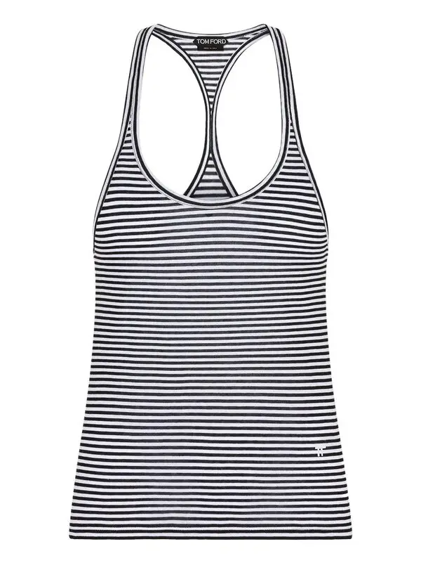 TOM FORD Striped Viscose Tank Top With Tonal Tf Embroidered Logo - Black