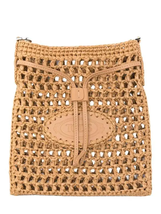 TOD'S Woven Raffia Shoulder Bag - Cream
