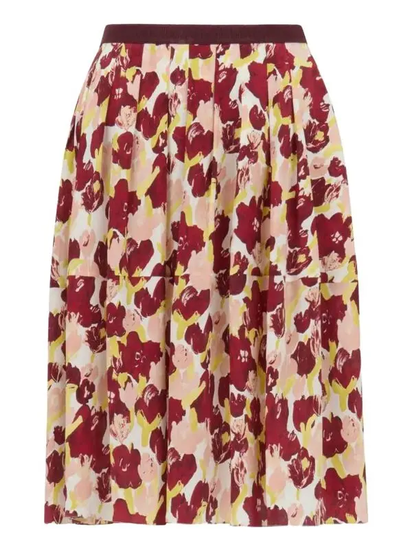 Marni Floral Pleated Silk Skirt - Multicolor