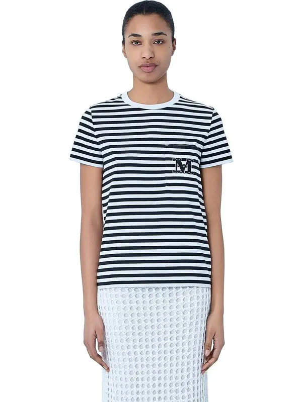 Max Mara Striped Cotton Jersey T-shirt With Logo Detail - Black
