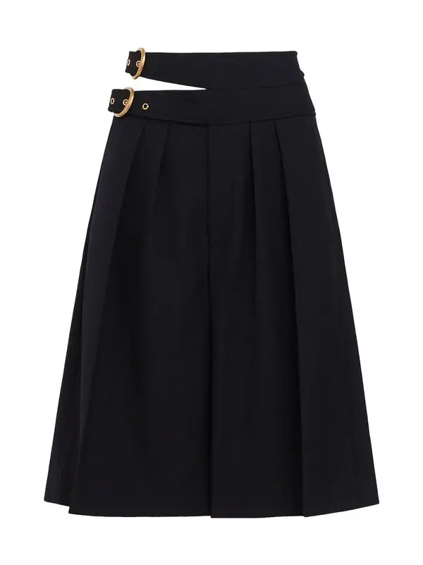 Chloé Double Belted Wool Wide Leg Bermudas - Black