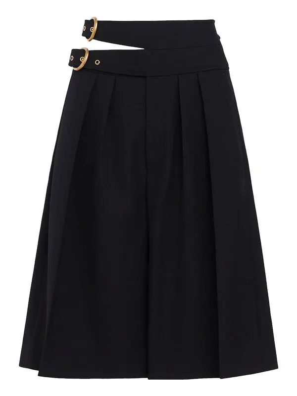 Chloé Double Belted Wool Wide Leg Bermudas - Black