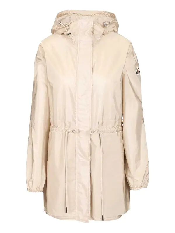 Moncler Weteau Waterproof Jacket With Hood And Ruffles - White