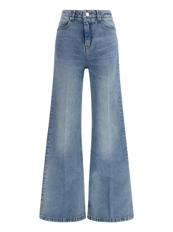 Ami Flared Jeans In Washed Denim - Blue