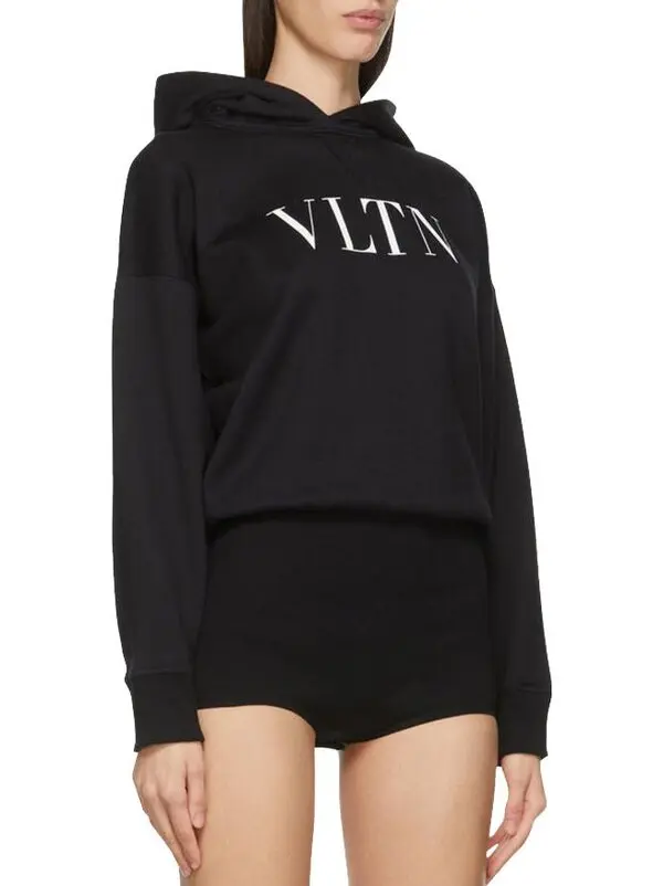 Valentino Garavani Hooded Bodysuit With Vltn Print - Black