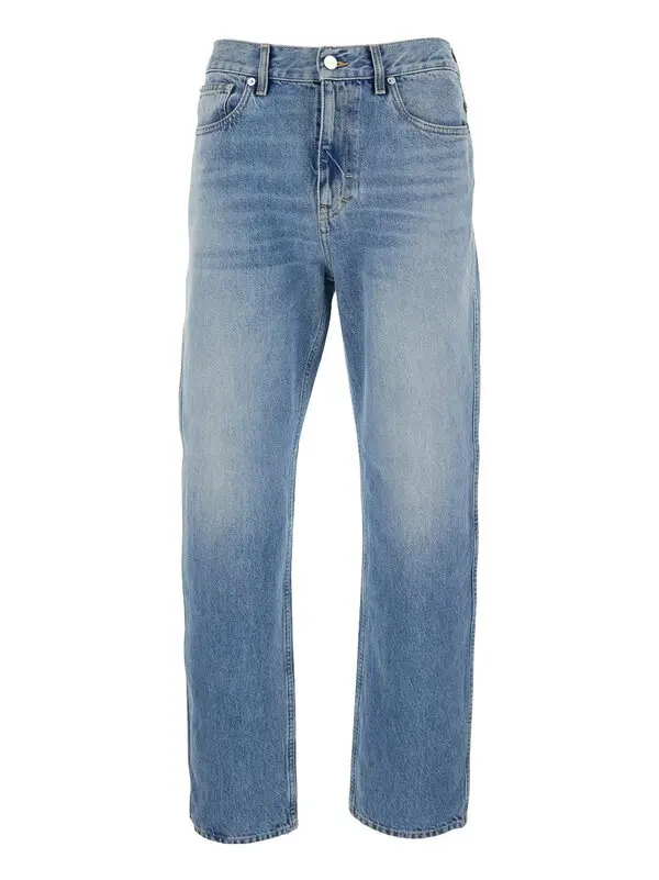Gucci Light Blue Denim Jeans With Logo Patch - Multicolor