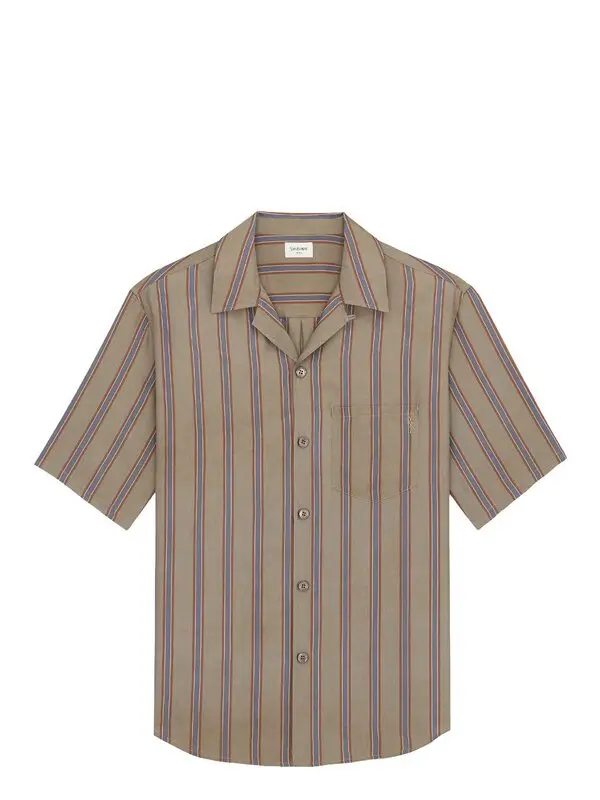Saint Laurent Cassandre Shirt In Striped Cotton Twill - Gray