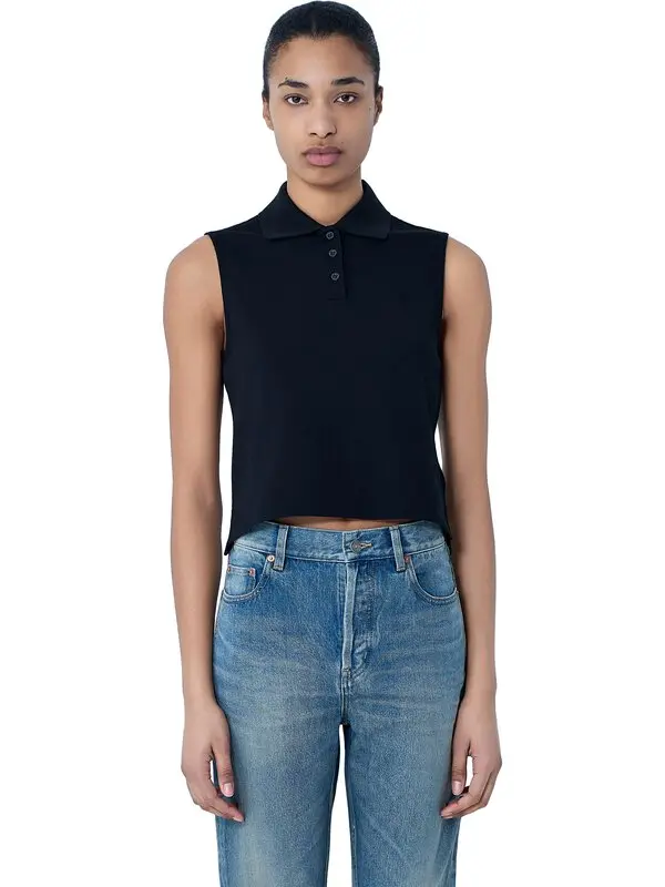 Saint Laurent Cassandre Sleeveless Polo Shirt - Black