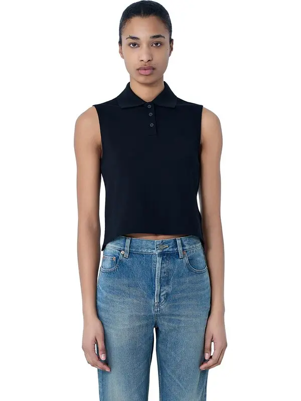 Saint Laurent Cassandre Sleeveless Polo Shirt - Black