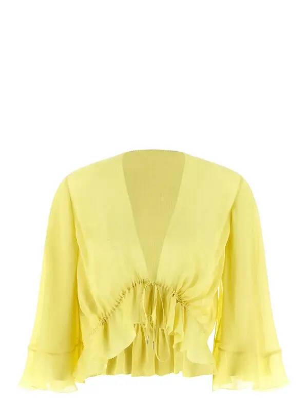 Alberta Ferretti Silk Drawstring Blouse With Flounced Sleeves - Yellow