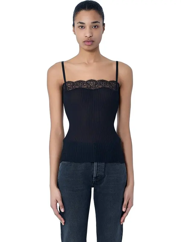 Saint Laurent Lace-trimmed Silk Camisole - Black