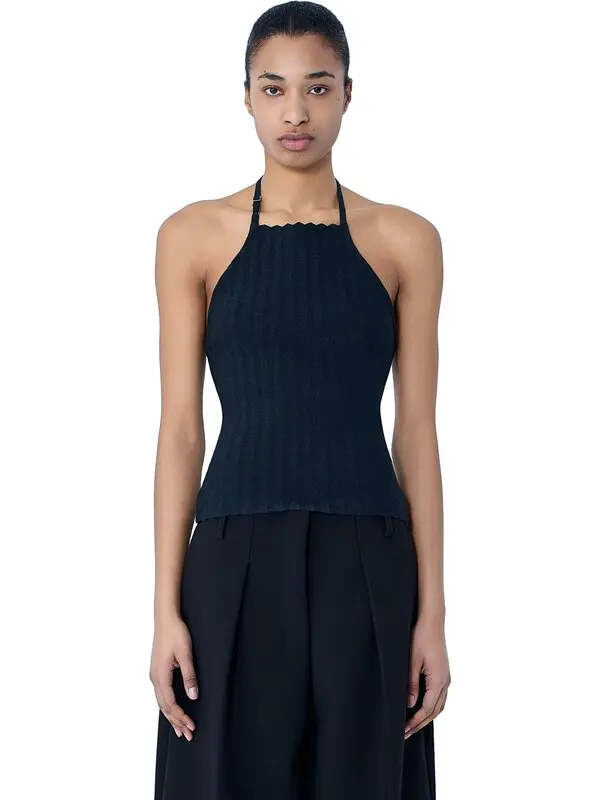 Jacquemus La Maille Tablier Ribbed Halter Neck Top - Blue
