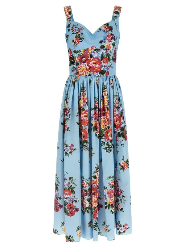 Dolce & Gabbana Mazzo Di Fiori" Print Cotton Poplin Maxi Dress - Blue