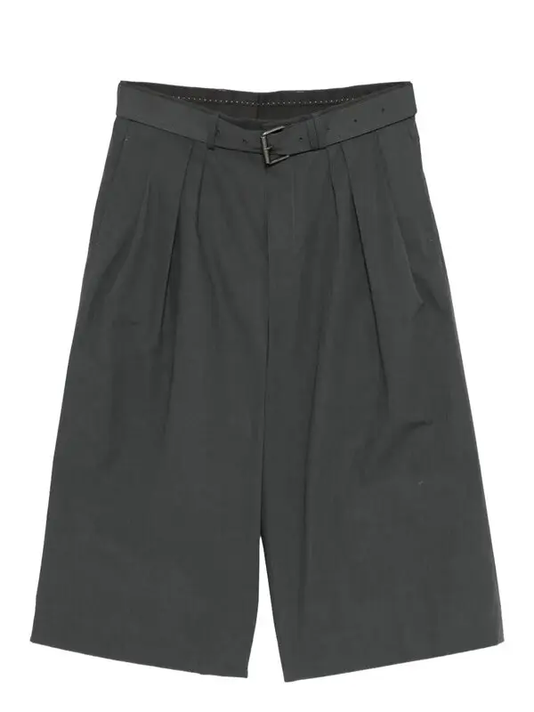 Dries Van Noten Belted Cotton Poplin Bermudas - Gray