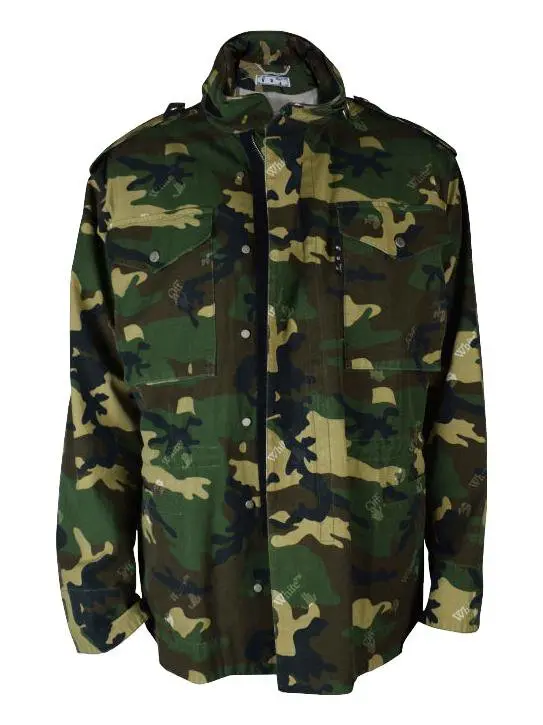 Off-White Camouflage Print Zipper Jacket With Removable Hood - Green