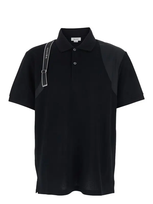 Alexander McQueen Harness' Black Polo Shirt With Classic Collar And Logo Detail In Cotton - Multicolor