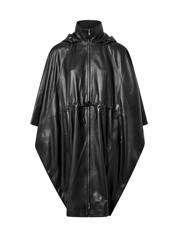 YVES SALOMON Leather Cape - Black
