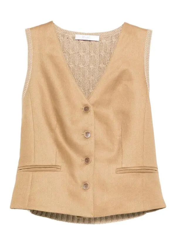 Max Mara Sleeveless V-neck Vest With Knitted Panel - Brown