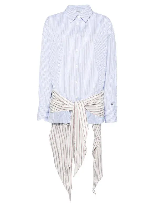 Attico Striped Cotton And Cupro Blend Shirt Dress With Knot Detail - Blue