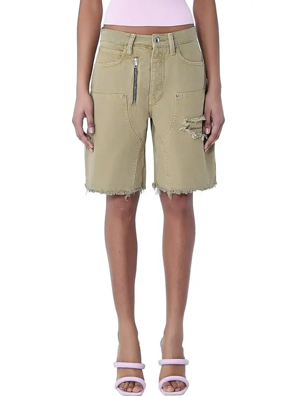 Alexander Wang Distressed Frayed Hem Denim Shorts - Cream
