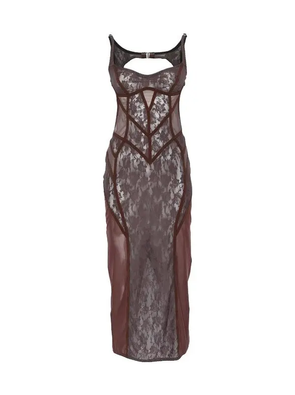 Attico Paneled Lace Cocktail Dress - Brown
