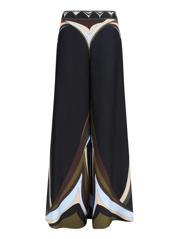 Emilio Pucci Silk Printed Palazzo Pants - Black