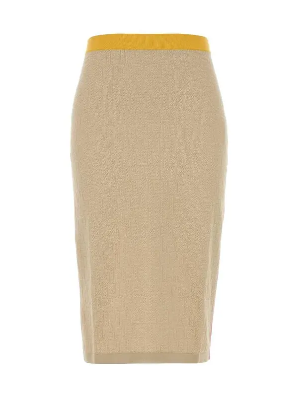 Fendi Sand Stretch Cotton Blend Skirt - Brown