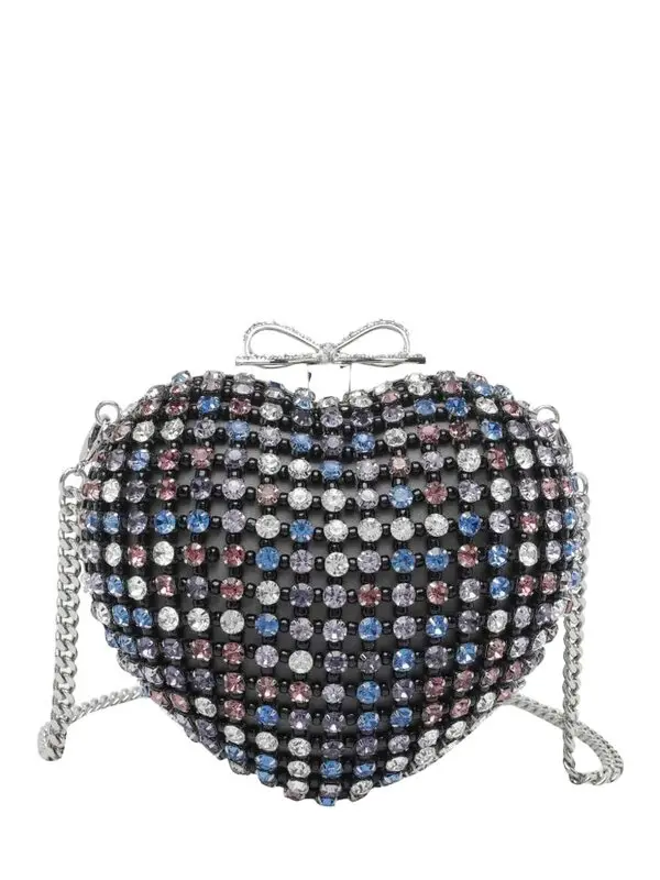 SELF-PORTRAIT Heart-shaped Clutch With Crystal Embellishment And Bow Detail - Multicolor