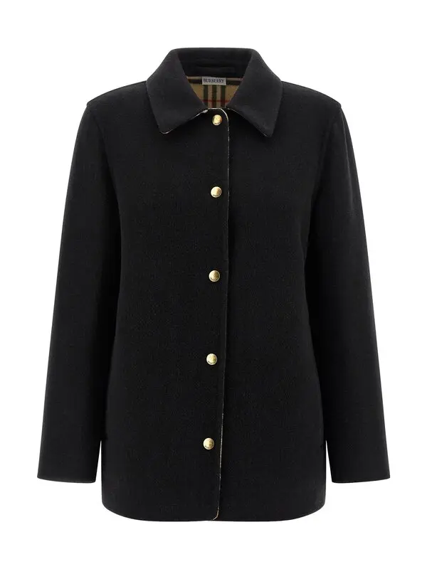 Burberry Double Face Wool Twill Jacket With Check Lining - Black
