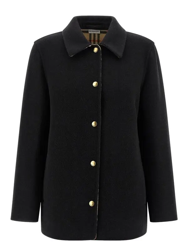Burberry Double Face Wool Twill Jacket With Check Lining - Black