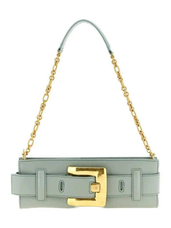 Balmain Calf Leather Clutch With Anthem Buckle - Green