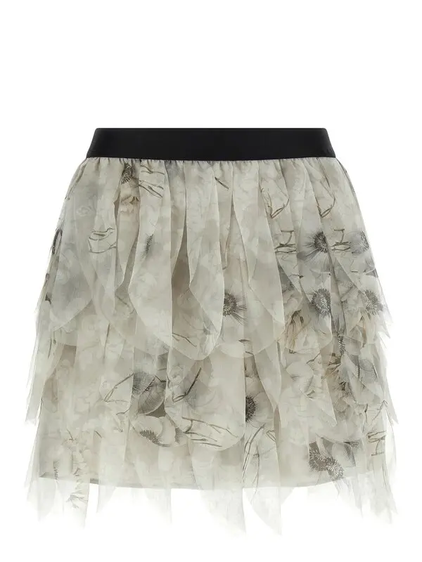 Max Mara Mxstalco" Printed Silk Organza Mini Skirt - Gray