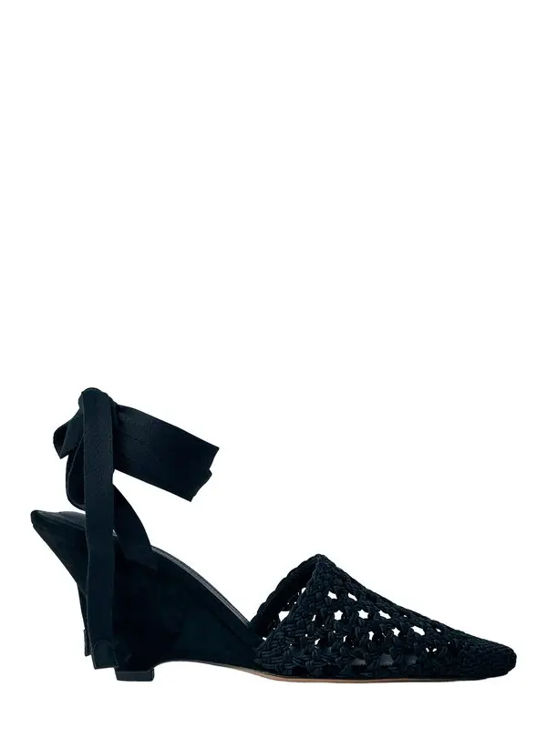 Jacquemus Woven Wedge Sandals With Tie Fastening - Black