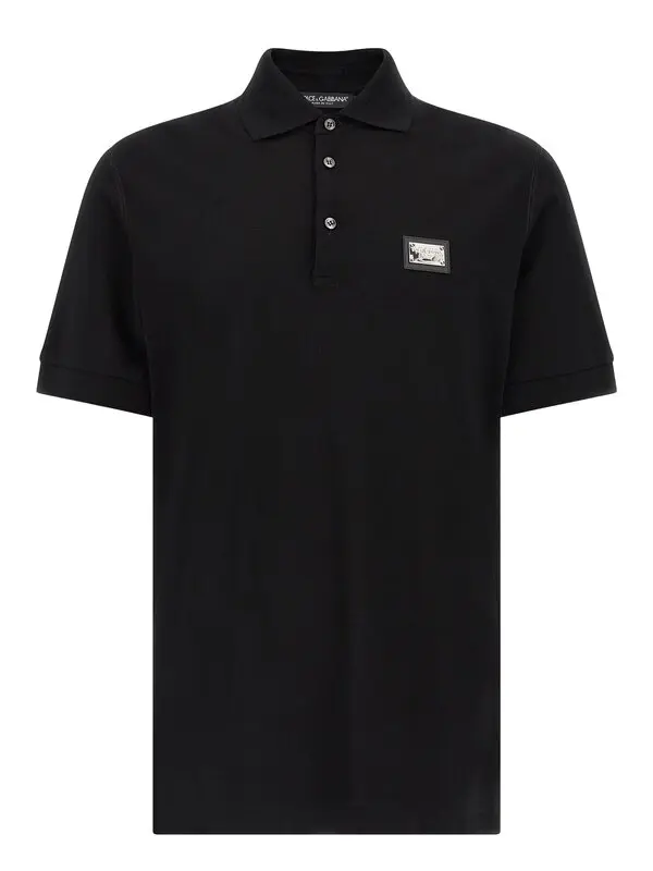 Dolce & Gabbana Logo Plate Polo Shirt - Black