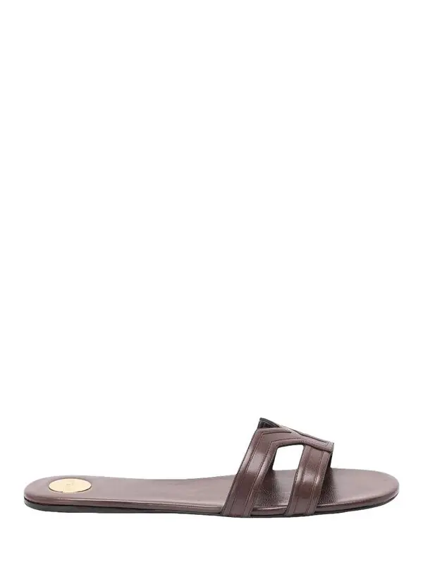Saint Laurent Mabrouka Smooth Leather Slides - Brown
