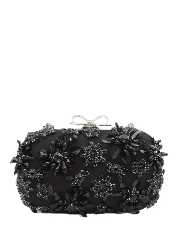 SELF-PORTRAIT Embellished Floral Clutch - Black