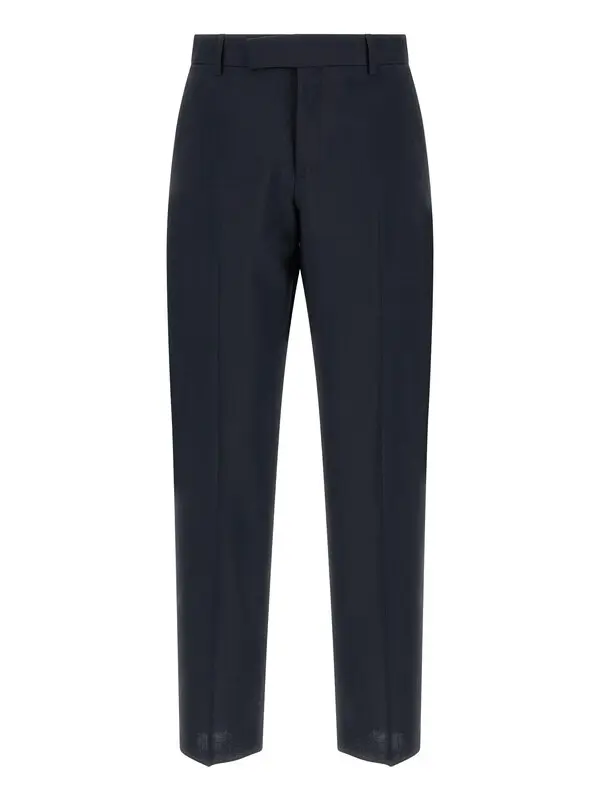 Fendi Tailored Wool Canvas Trousers With Ff Selleria Embroidery - Blue