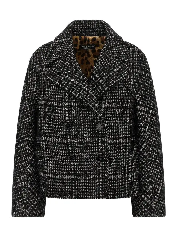 Dolce & Gabbana Houndstooth Patterned Virgin Wool Blend Short Coat - Multicolor